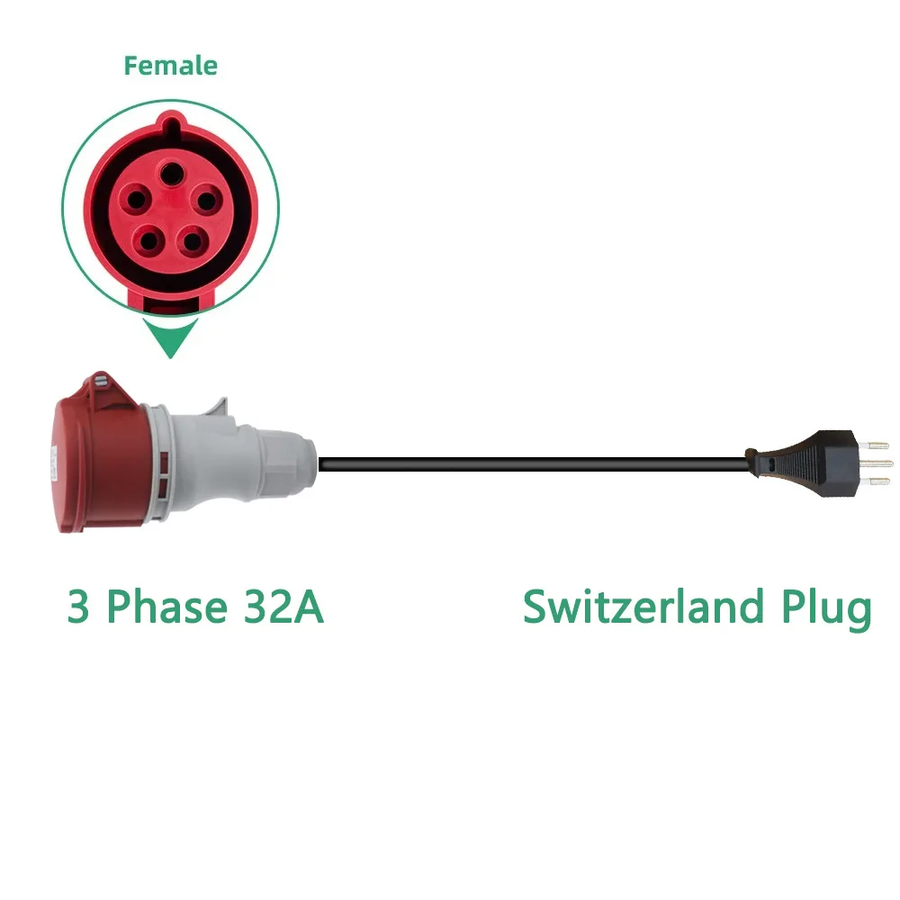 3phase 16A Red Cee Plug Female Connector to Europe Schuko Male Socket ...