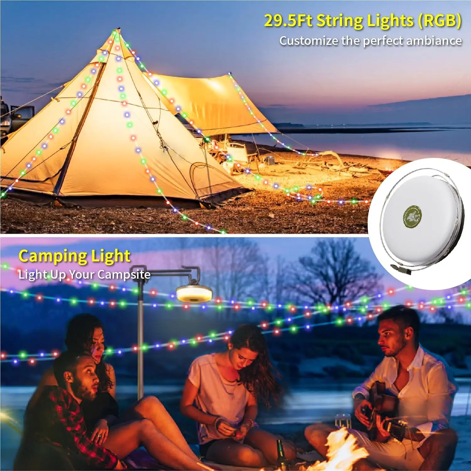 Camping Lights String, Portable RGB Camping String Lights for Camping ...