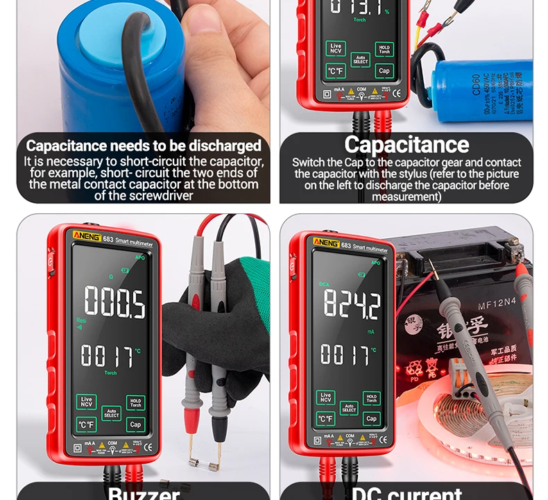 ANENG 683 Touch Smart Multimeter with Battery Tester - 6000 Counts, AC ...