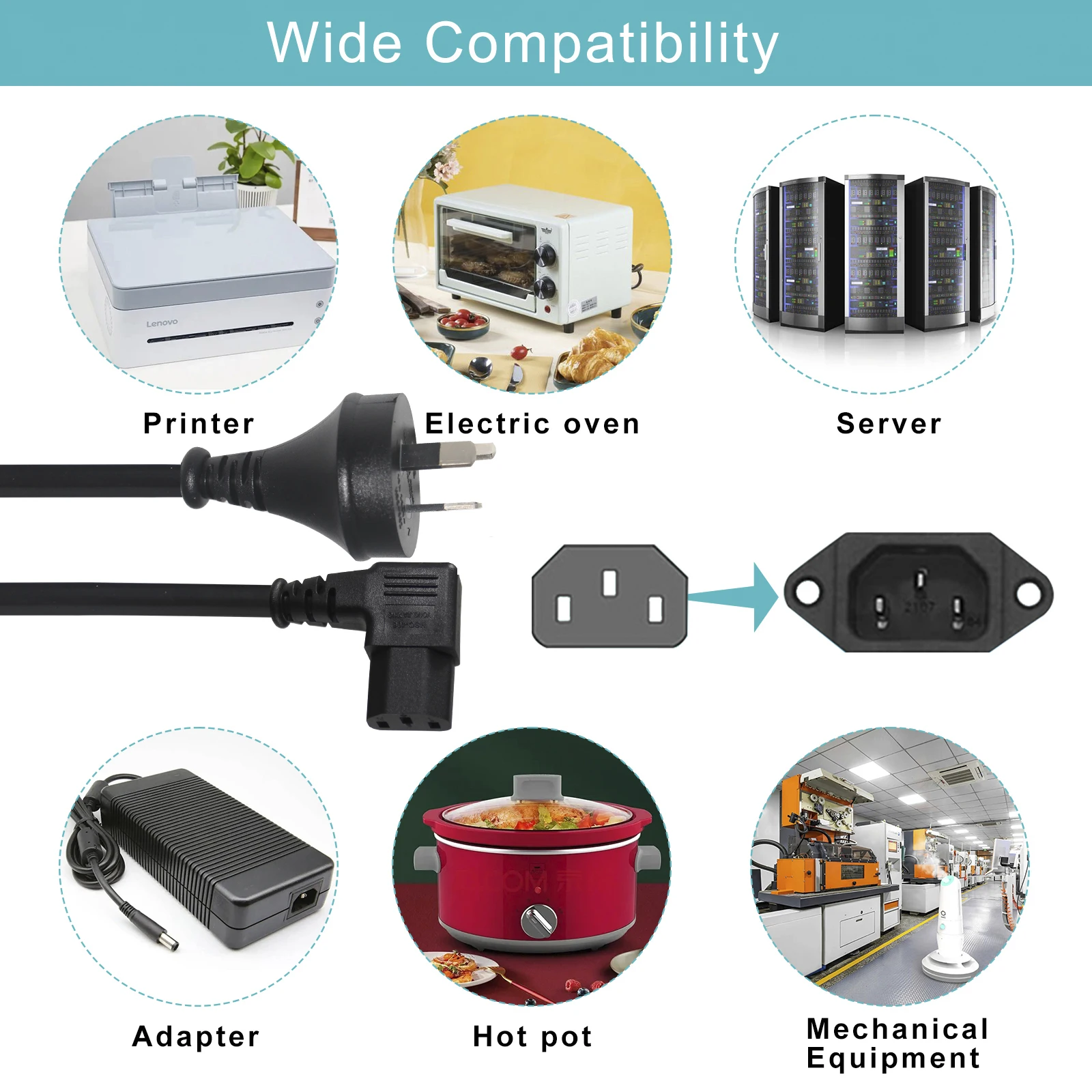 Universal 10A 250V Iec Kettle Plug Right Angle C13 Connector Female ...