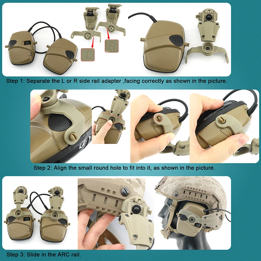 Tactical Electronic Shooting Earmuffs ARC Rail Tactical Helmet Bracket ...