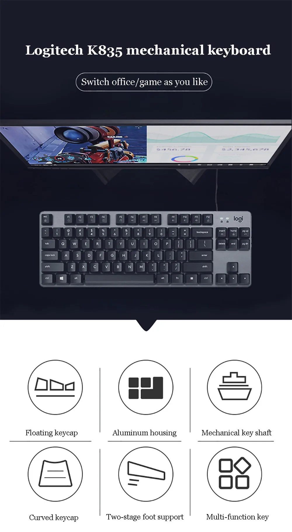 Logitech K835 Wired Tkl Mechanical Keyboard 84-key Desktop Laptop Wired ...