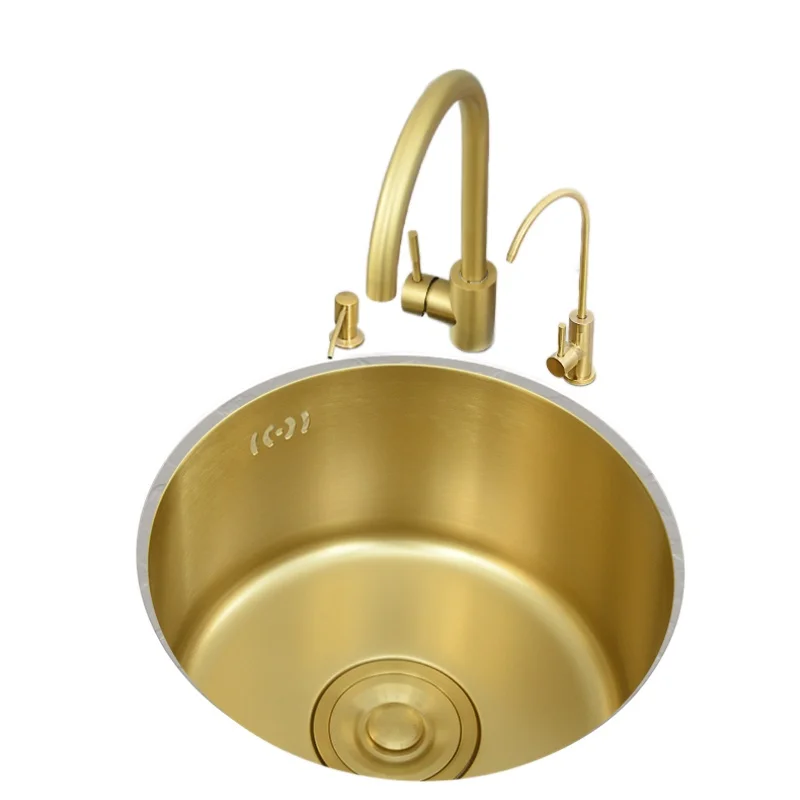 Golden Round Basin Bar Single Apartment Mini Round Sink Nano Stainless ...