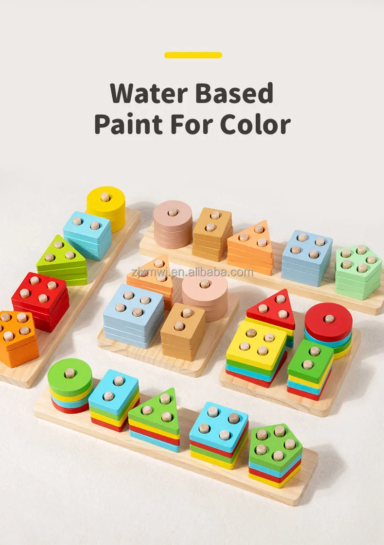Wooden Stacking Block Puzzle Board - DIY Color Geometric Shape Sorter ...
