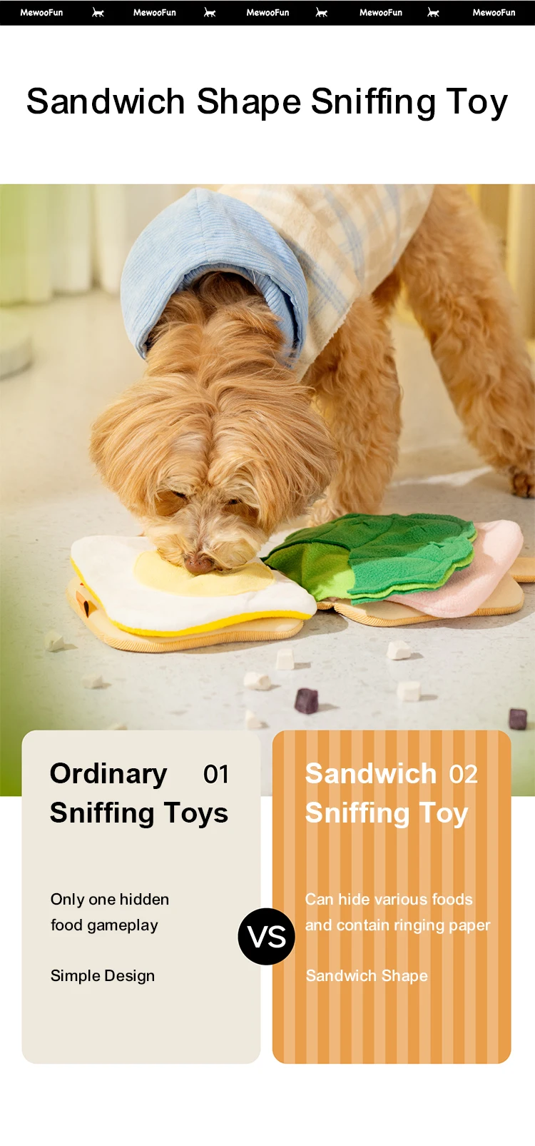 Mewoofun Sandwich Shape 2 In 1 Nosework Dog Toy Custom Dog Toy Plush ...