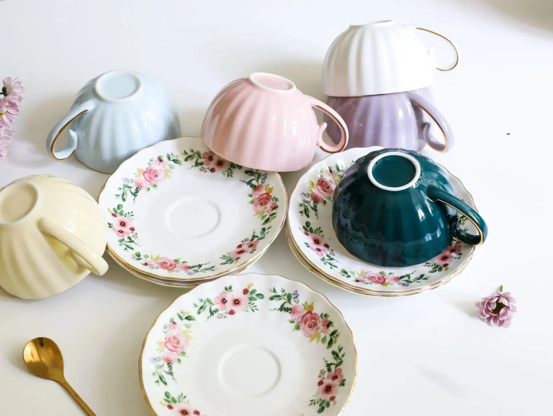 European Vintage Ceramic Cup And Saucer Set Pattern Printed Turkish ...