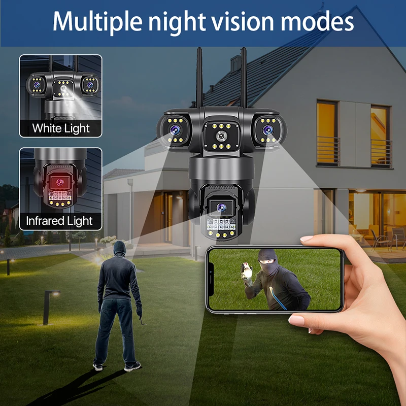 3K V380 Three-Lens Threescreen Wifi Camera - IP66 Waterproof