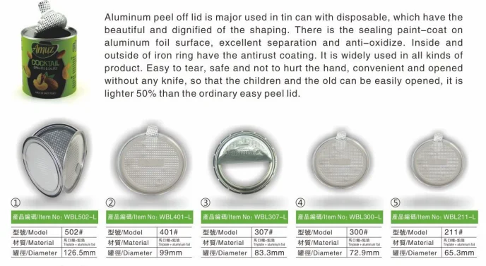 EOE Friendly Easy Peel Off Open Tin Lid for Food Can - Aluminium ...