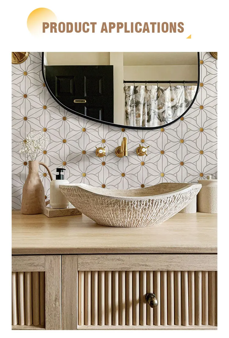 Waterjet Brass Inlay Flower Marble Mosaic Tile for Kitchen Backsplash ...