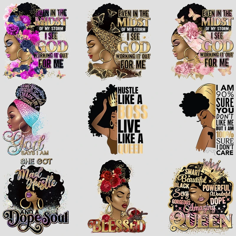 Custom Black Queen Afro Girl Offset Thermal Iron on Patches DTF Film ...