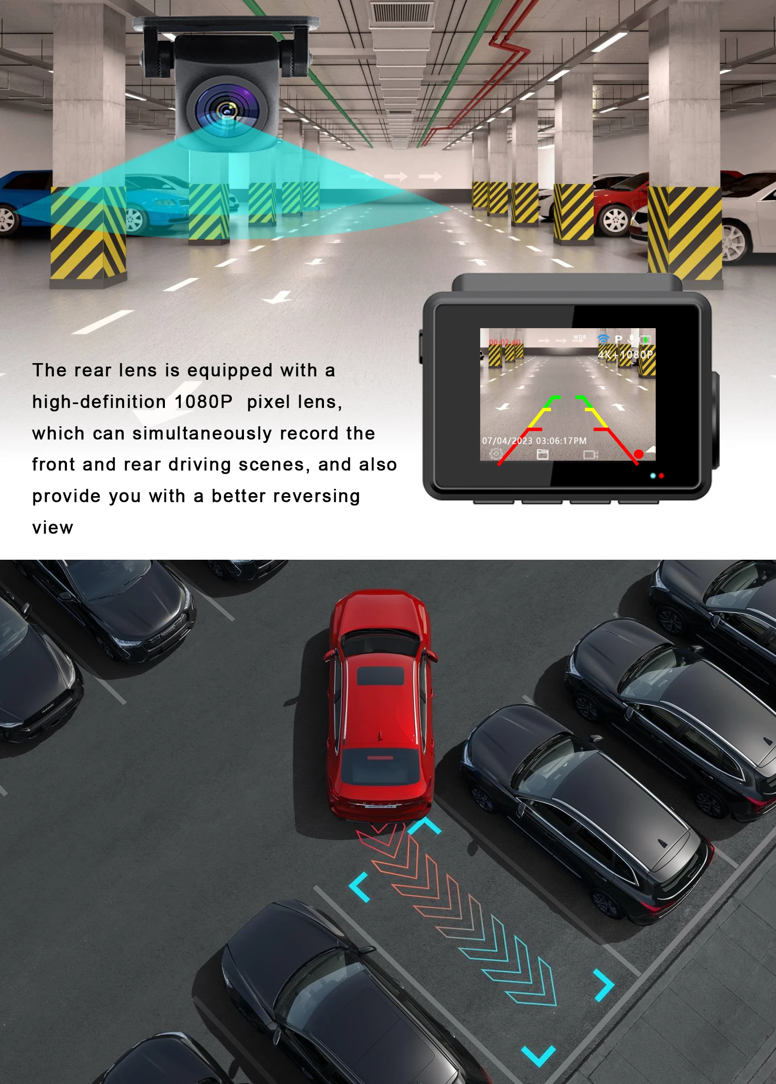 2 Inch Mini Dual Dash Camera 4K with GPS and Motion Detection