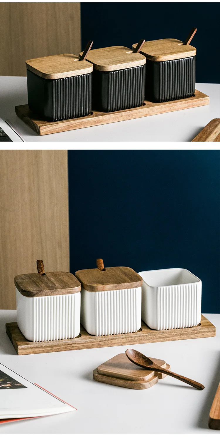 Custom Name Ceramic Spice Jar Set with Bamboo Lid