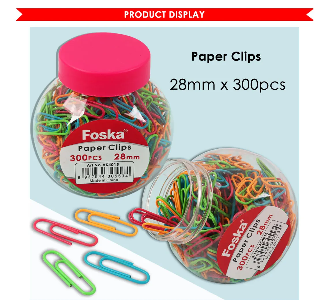 Foska 28mm Office Colorful Plastic Paper Clip Round 300pcs