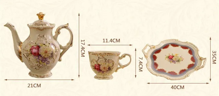 European Court Style Ceramic Tea Set With Tray British Afternoon Tea Set Coffee Cup Home Teapot ...