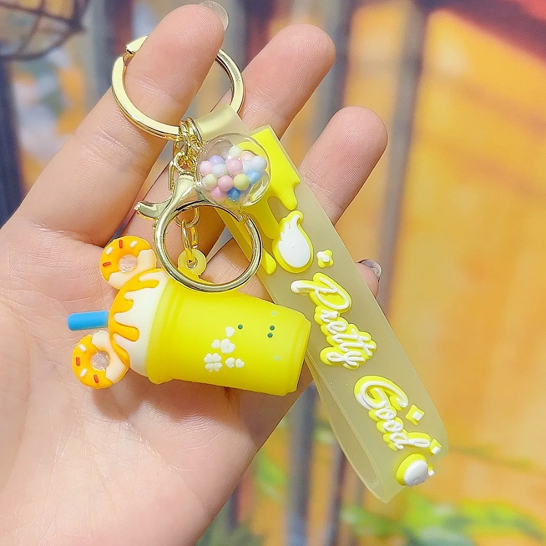 Creative Design Milk Tea Ice Cream Pvc Keychain Cute Carton Keychains ...