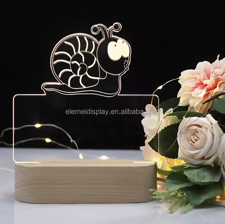 Oem Led Night Light Beech Wooden Base Display Stand With Custom Blank ...