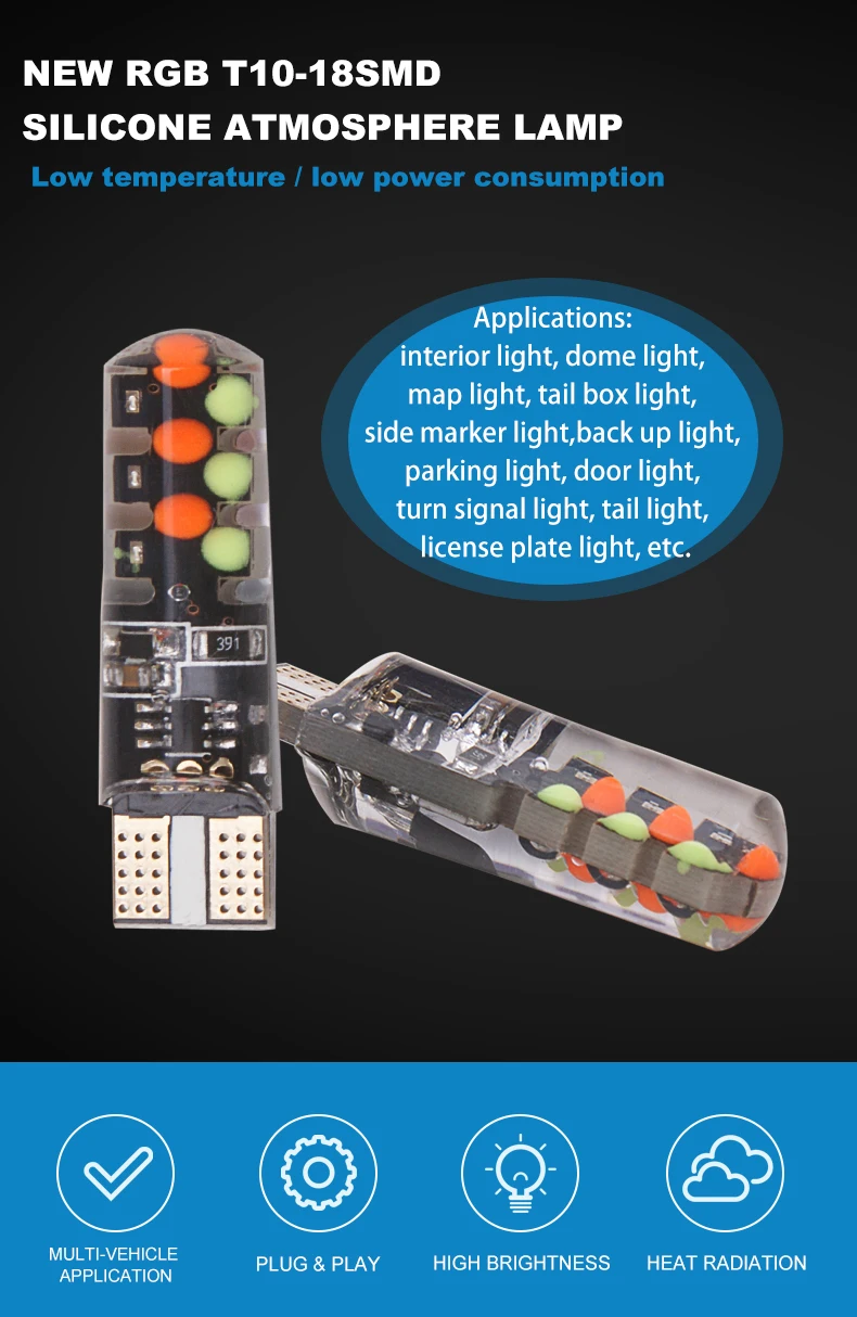 Car RGB LED 12V T10 LED RGB 5050 Reading Universal Wedge Light Signal ...