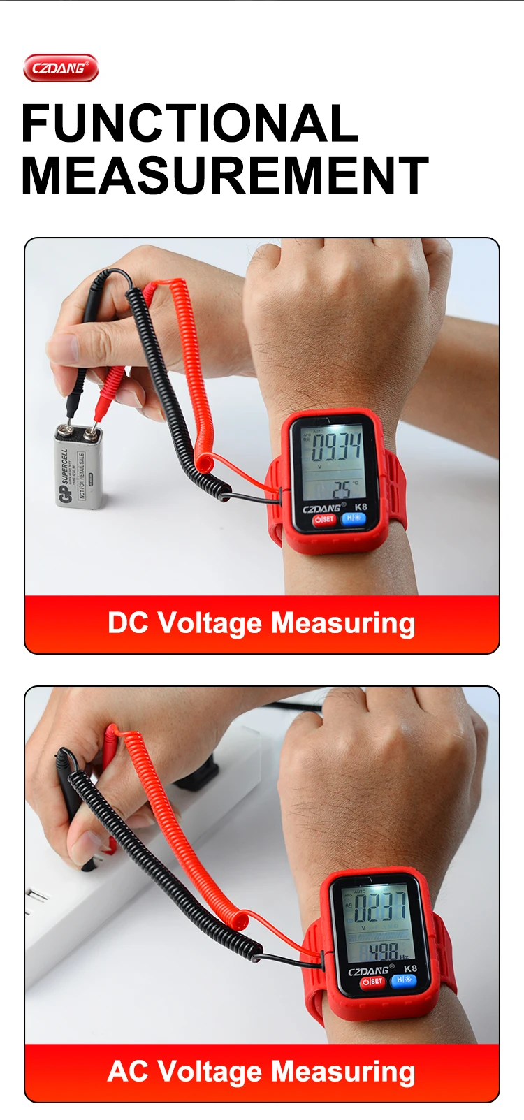 Mini Wearable DCV ACV Resistance Digital Multimeter Multi Tester Meter ...