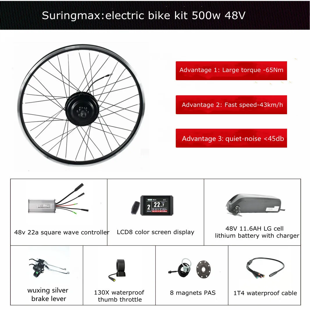 Customized 36v 48v 500 Watt Electric Motor Electric Bike Kit 500w E ...