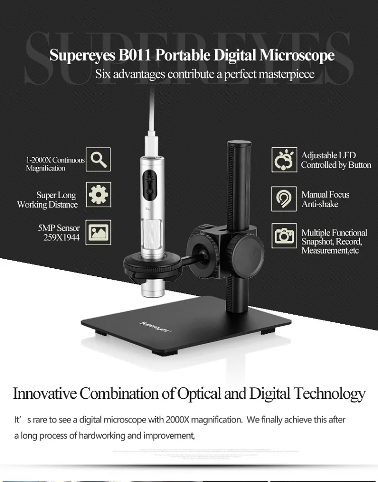 Supereyes B011 Digital Microscope - 5 MP, 30-2000X Magnification