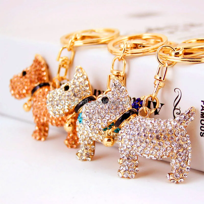 New Creative Key Ring Diamond Bell Puppy Key Chain Pendant Poodle Bag ...