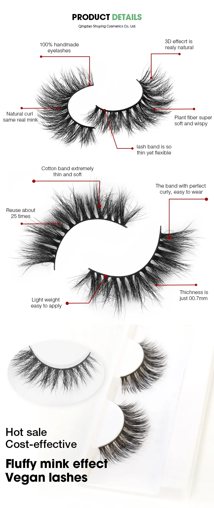 Natural 3d Underlash Wispy Silk Strip Handmade Lashes Plant Fiber Mink ...