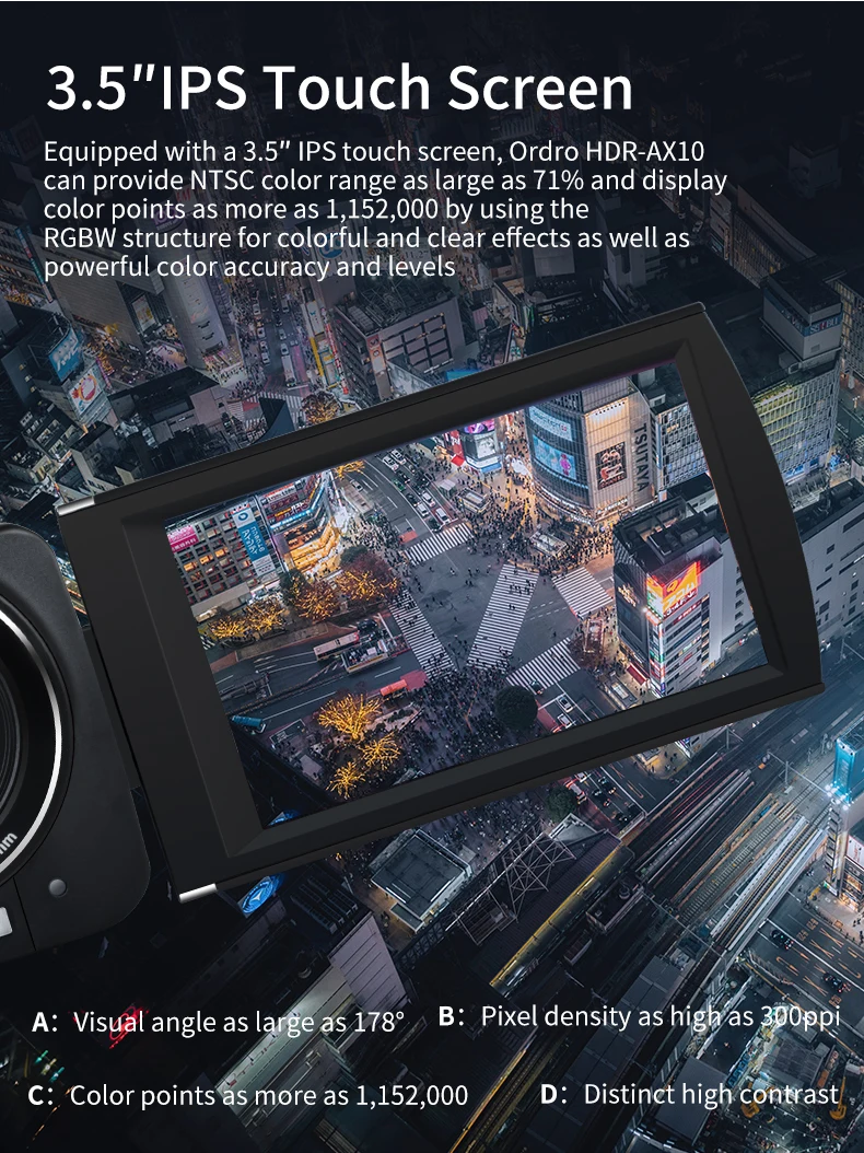 4K 3.5inch Big Screen IR Night Vision Digital Camcorder ORDRO 30X ...
