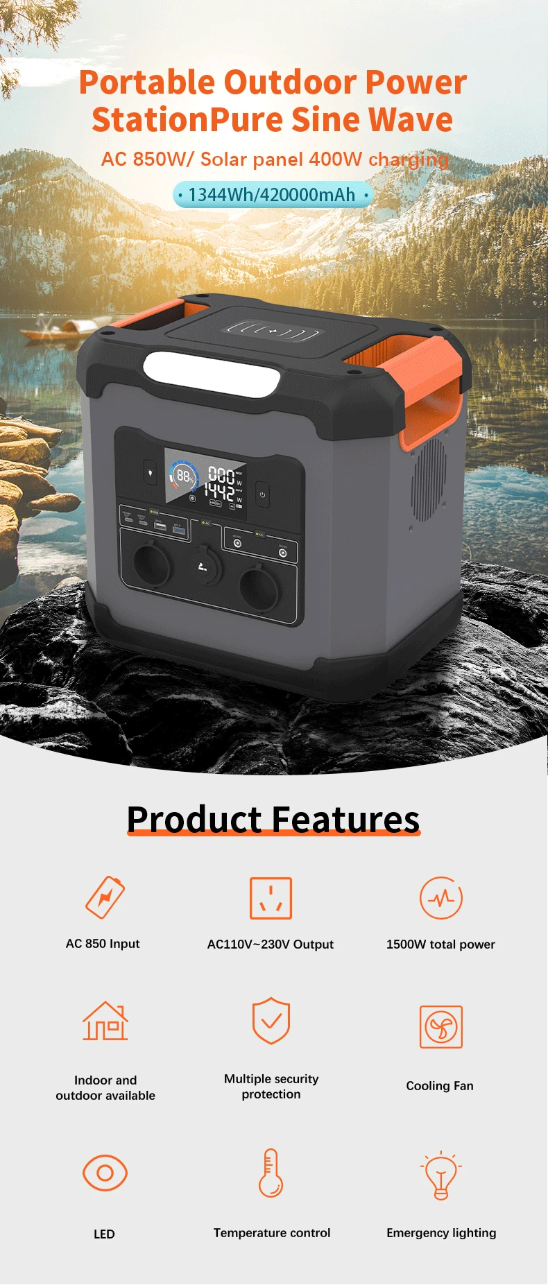 1500w Solar Outdoor Power 1000w Solar Power Station Portable Power ...