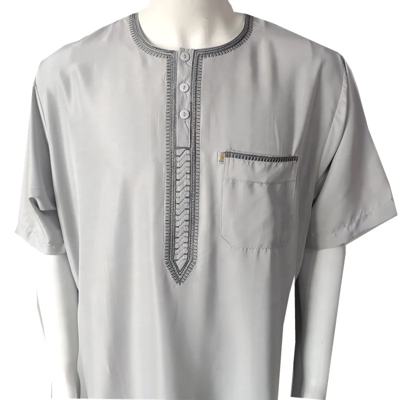 High Quality Muslim Shirt Non-collar Design Short Sleeves Men's ...