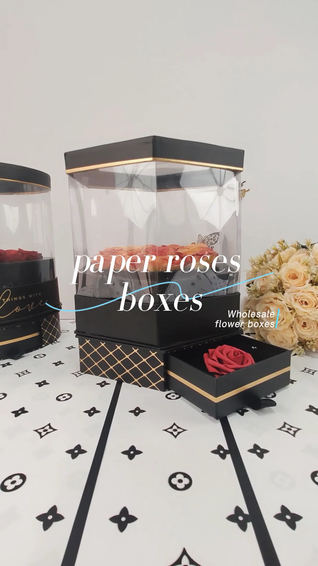 Round Rose Box Gift Pvc Packaging Drawer Marble Dry Florist Bridesmaid ...