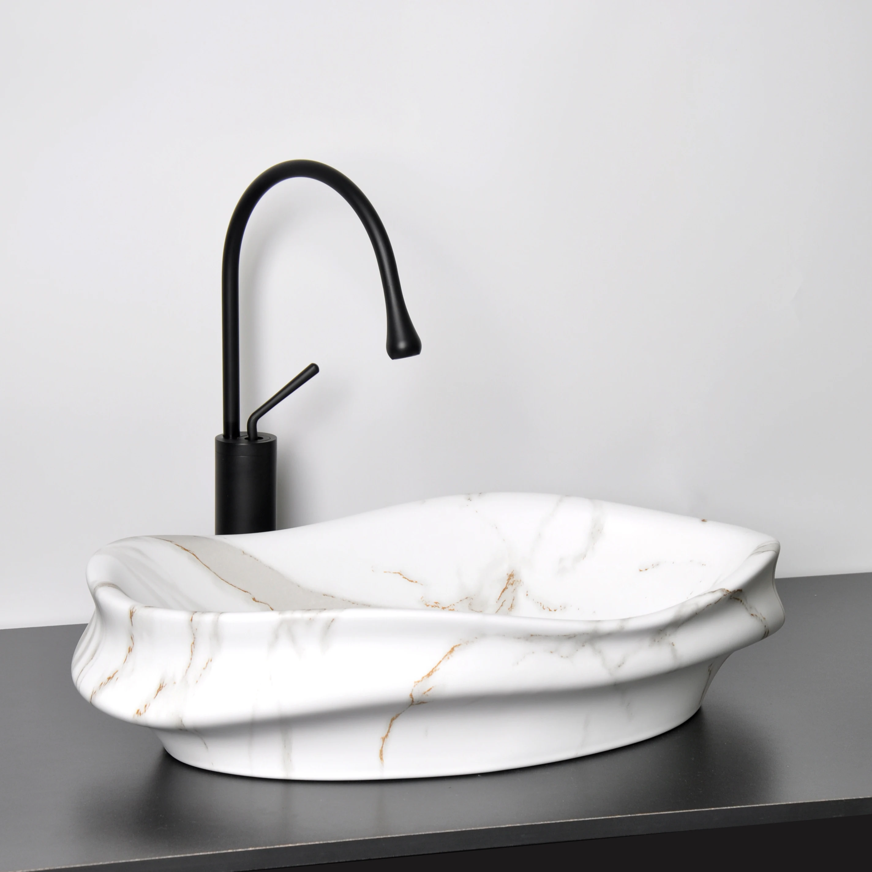 Porcelain Marble Pattern Above Counter Mounted Wash Basin Bathroom ...