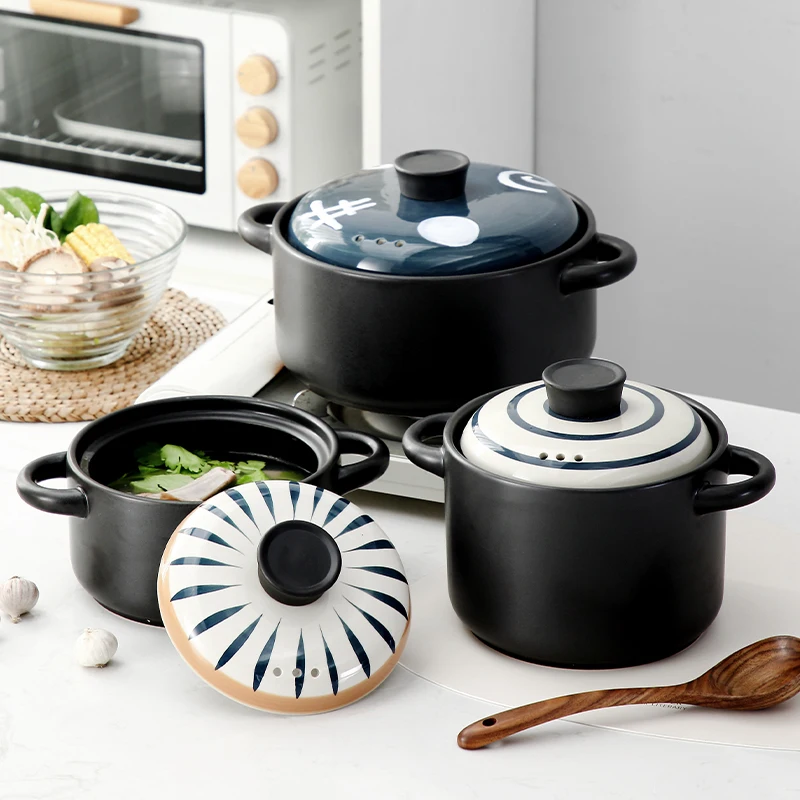 Yuanwang Ceramic Stockpot Clay Cooking Pot Cookware Black Ssimple Stew ...