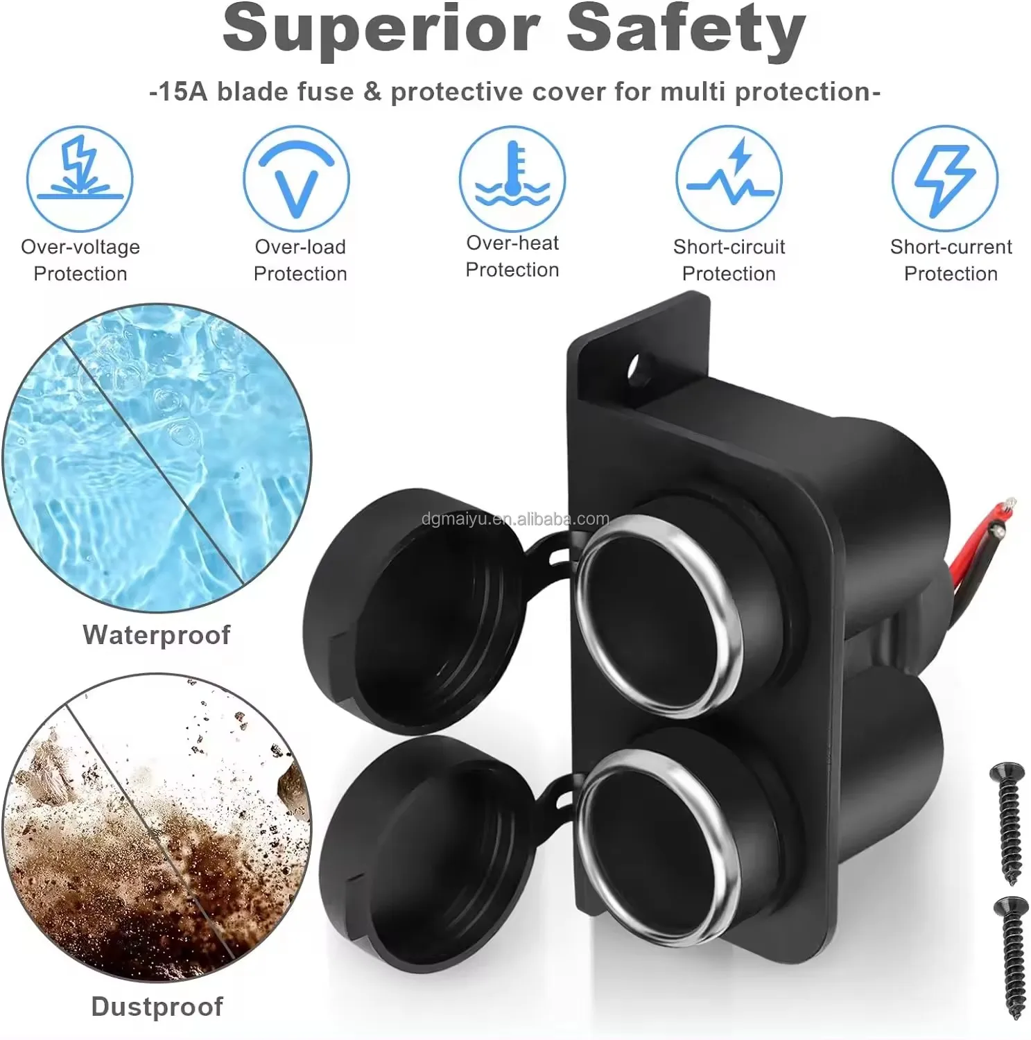 2 Way Cigarette Lighter Socket Splitter Waterproof 12V Outlet ...