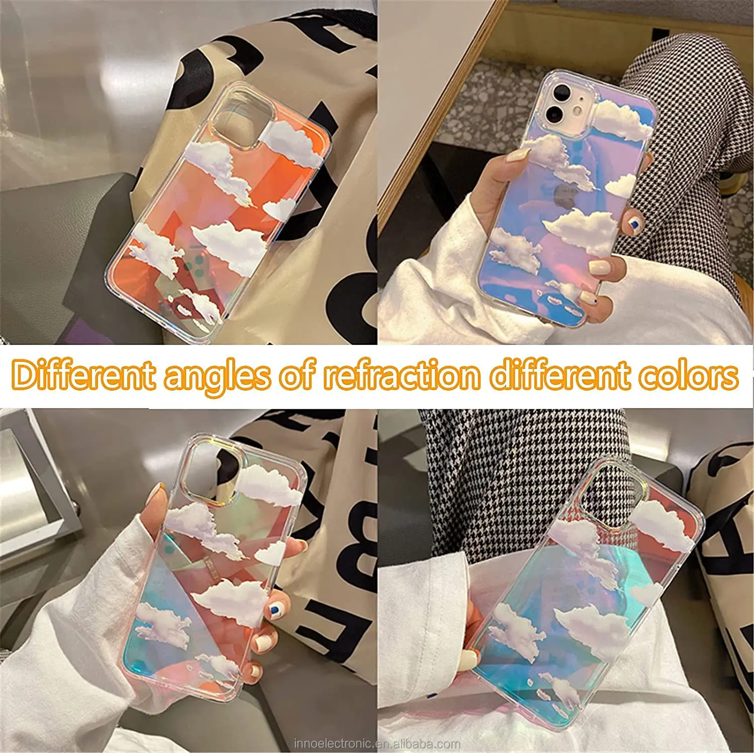 Cute Clear White Cloud Sky Hard Phone Case Holographic Tpu Shockproof ...