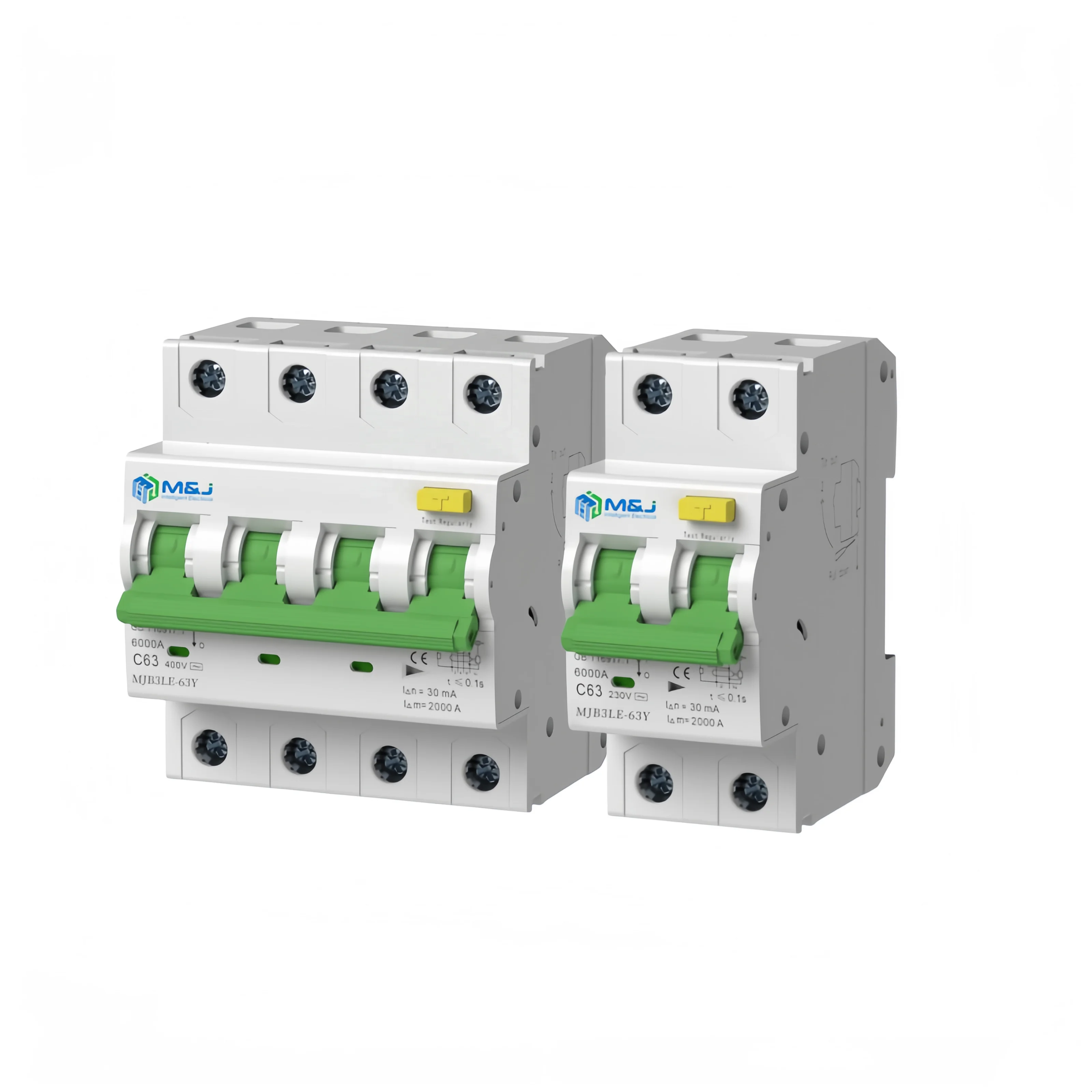 Type C 2 Pole RCBO 30ma Circuit Breaker 4 Pole 6A-63A RCBO