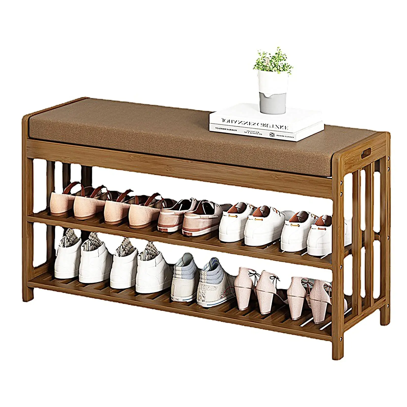 2 Tier Wooden Shoe Rack Cabinet Bench Shoe Storage Cupboard With Seat ...