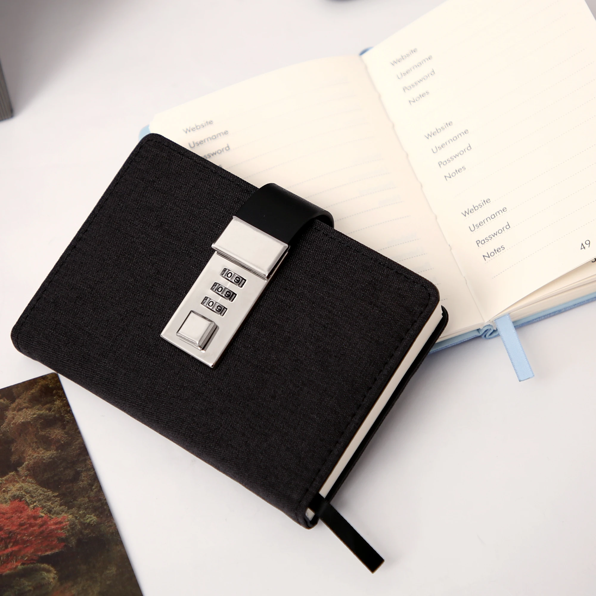 Cagie Fabric Pocket Password Notebook With Lock Diary A6 Journal ...