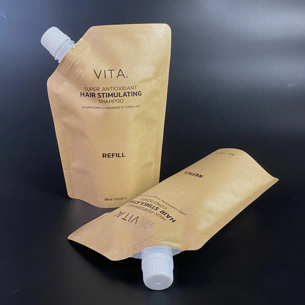 Factory Price 500ml Kraft Paper Refill Spout Pouch Bags For Shampoo ...
