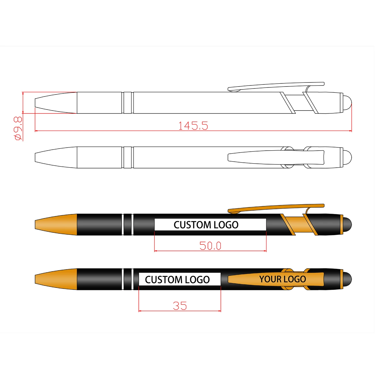Custom Logo Rubber Ball Pen Stylus - Navy Blue & Rose Gold