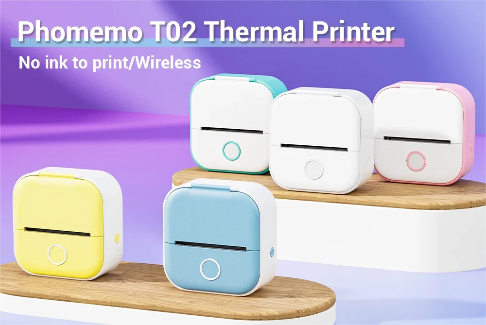 Mini Printer Phomemo T02 Sticky Label Note Photo Receipt Thermal ...