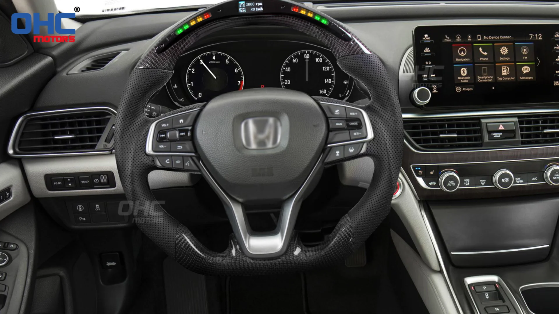 LED RPM Carbon Fiber Steering Wheel for Honda Accord Gen 10th (2018
