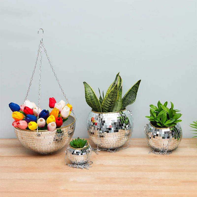 Handmade DIY Disco Mirror Ball Planter Pot – Reflective Indoor/Outdoor ...