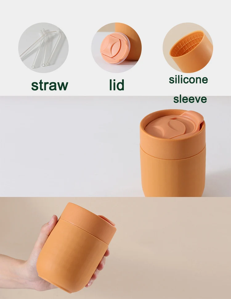 Custom Logo Silicone Sleeve Coffee Tumbler Ceramic Travel Mug With ...