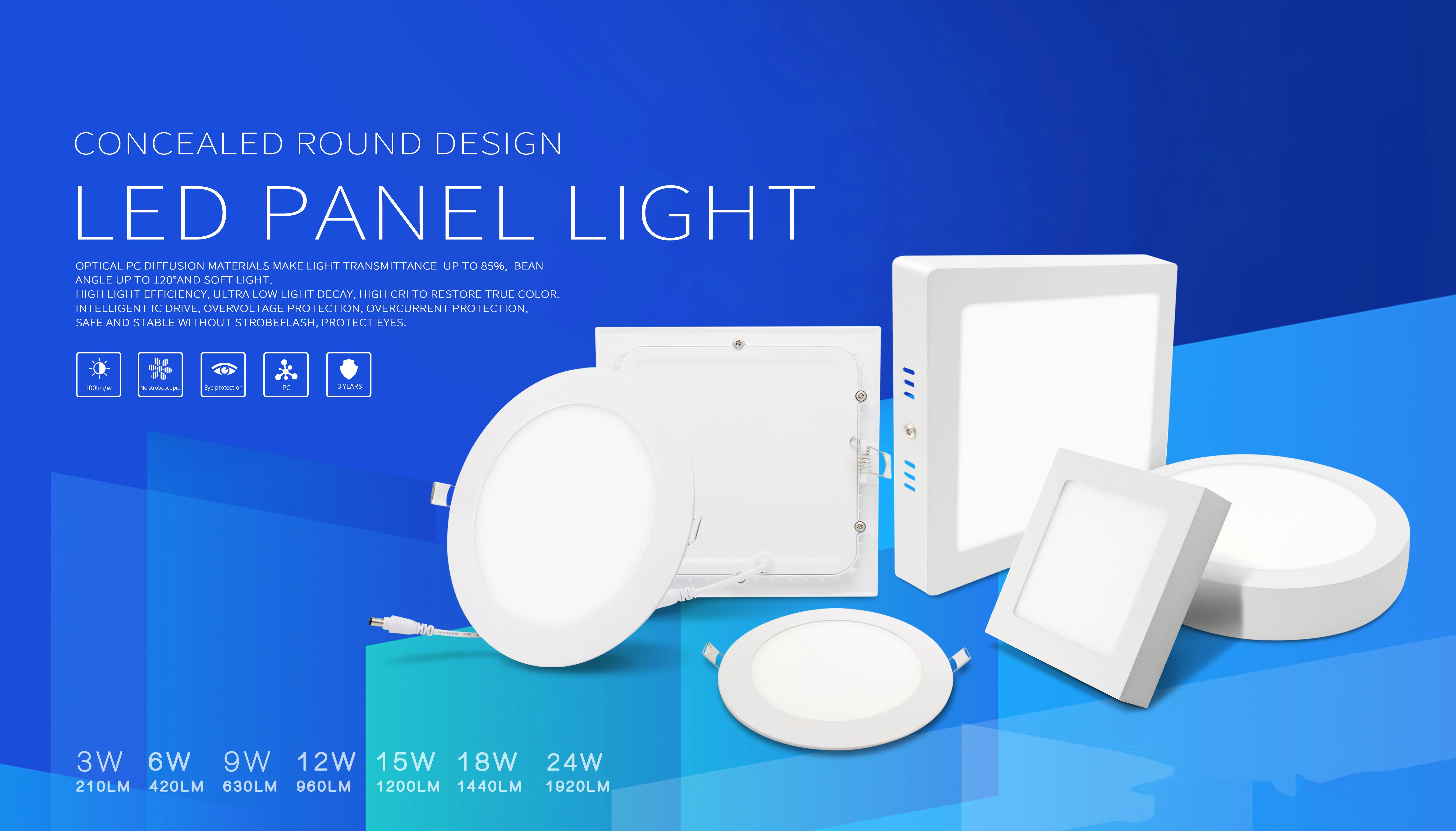 Keou Round Square 3w 6w 9w 12w 15w 18w 24w Flat Led Panel Lights For ...