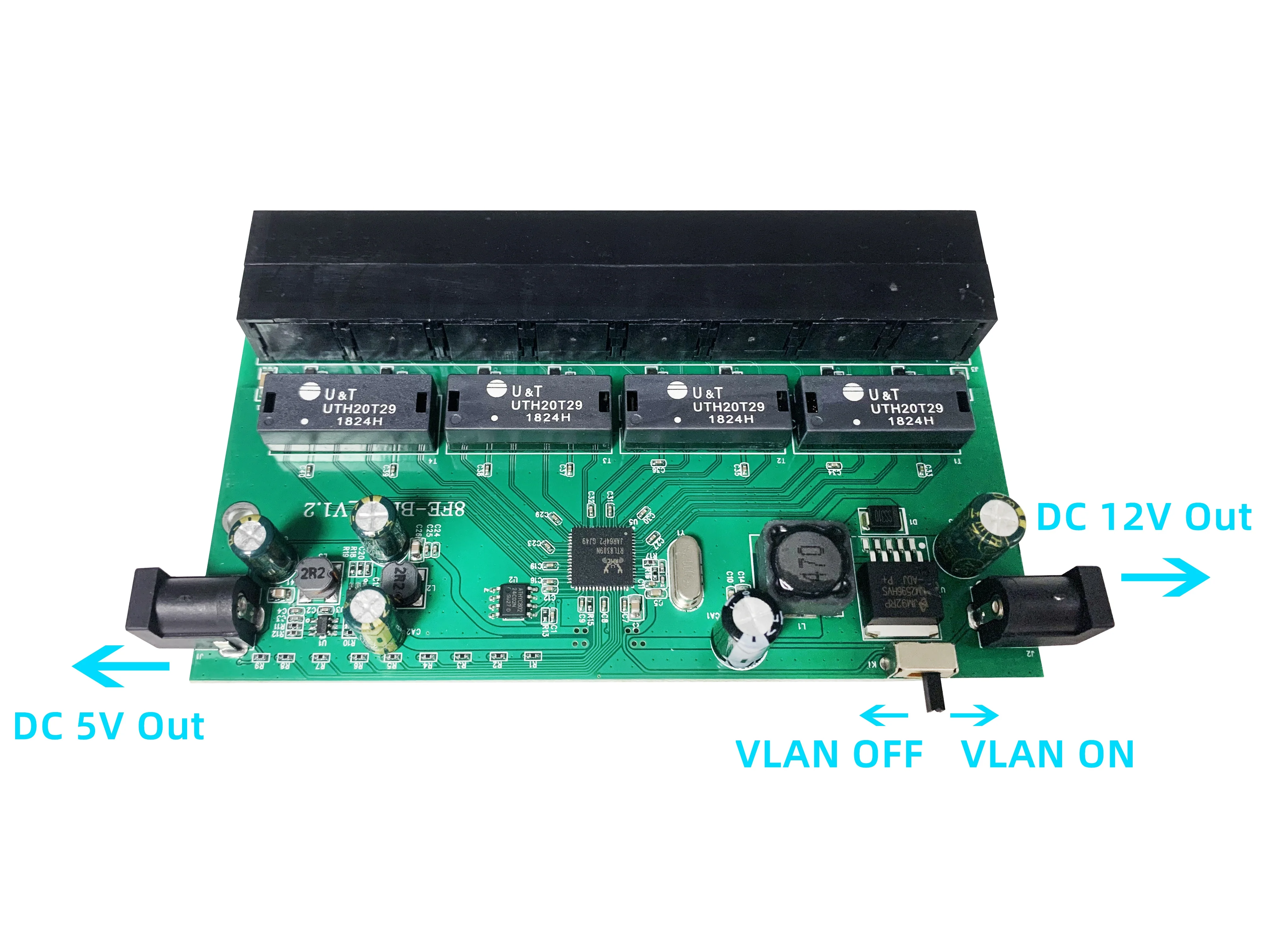 Wanglink FTTH GPON EPON Vlan 10/100/1000M 8 Port Reverse POE Switch PCB ...