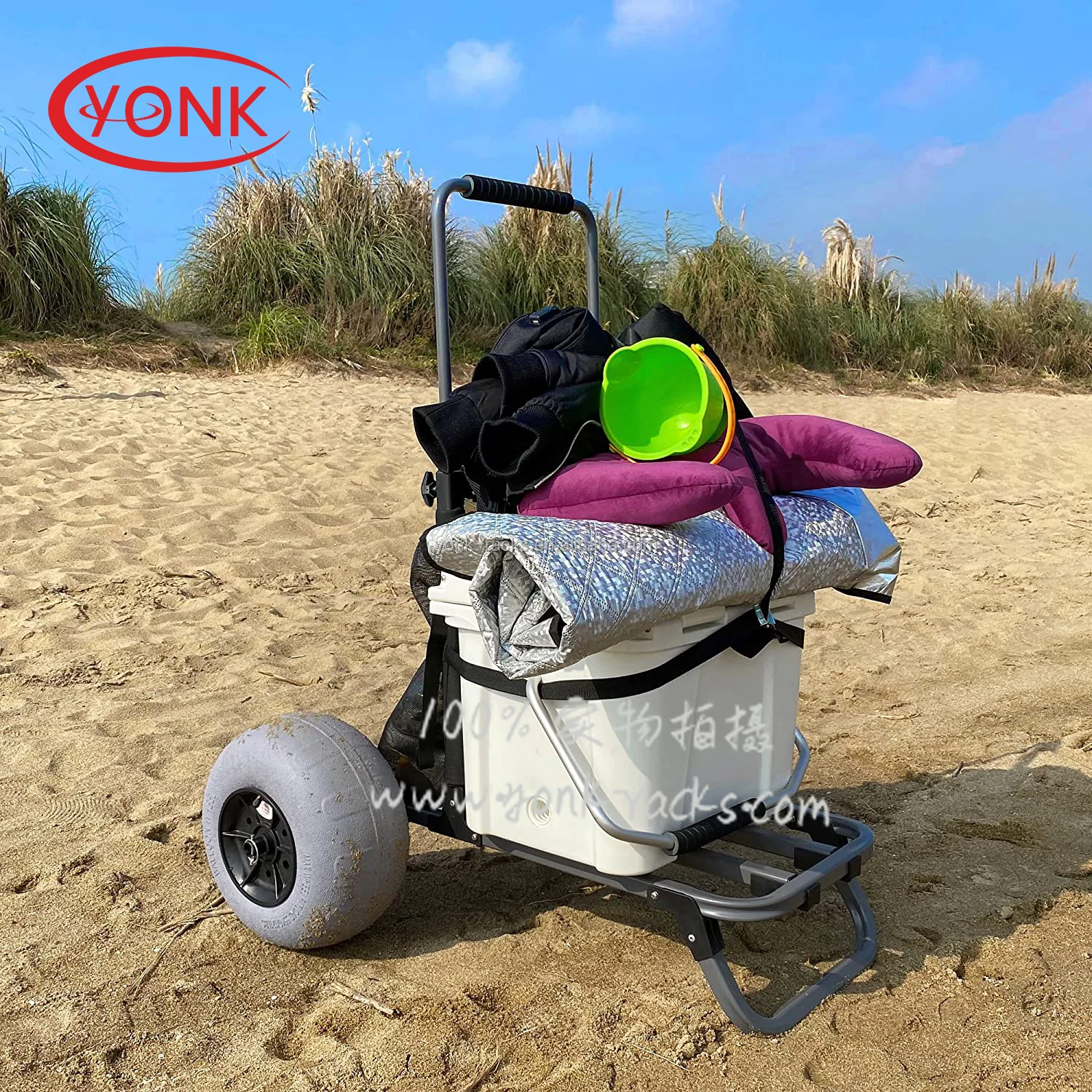 Yonk Aluminum Beach Trolley Fishing Cart Folding Beach Cart With 12inch ...