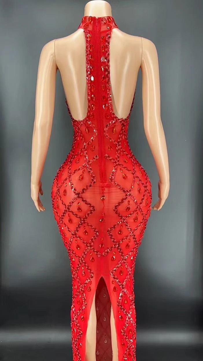 Luxury Mesh See Through Crystal Wedding Party Club Dress Vestido De ...
