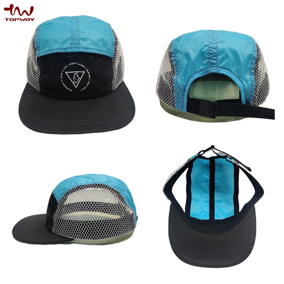 OEM Custom Breathable Mesh Running Hat Cap 5 Panel Nylon
