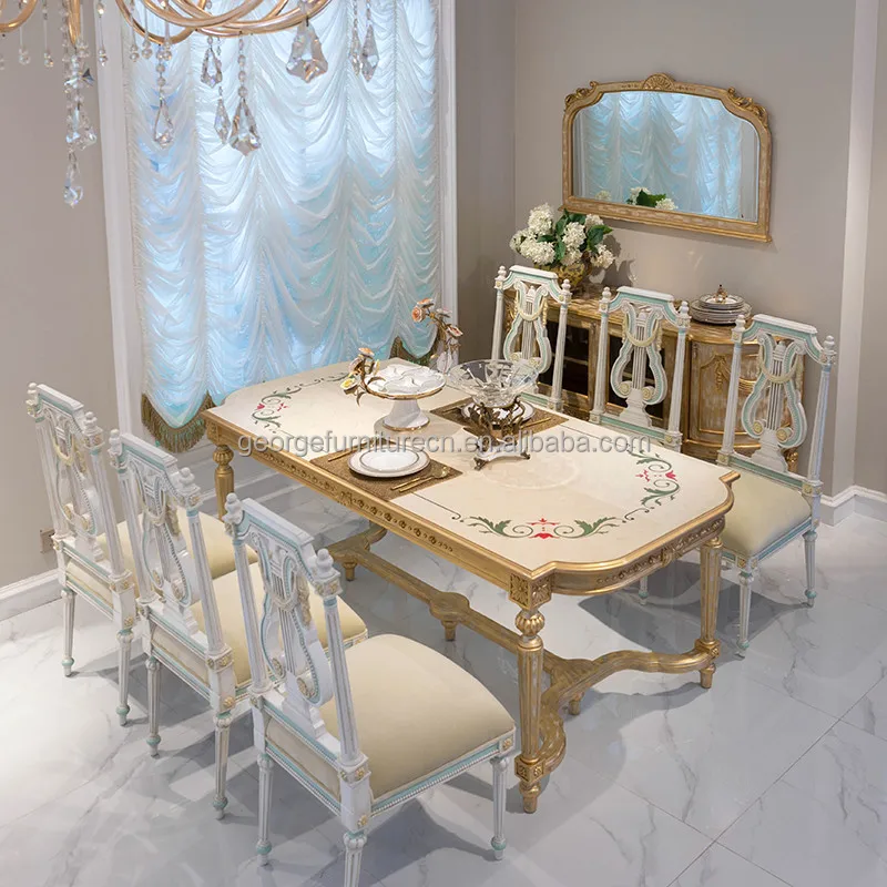 French Style Luxury Solid Wood Antique Carved Long Dining Table Royal ...