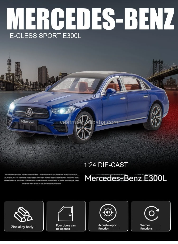 1:24 Scale Car Models Benz E300L with Sound and Light Pullback Metal Model Car Toys Decorate ...